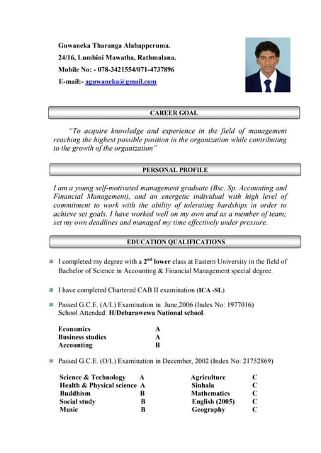 CV Kaushalya Dharmasekara | PDF | Business Accounting & Finance | Business
