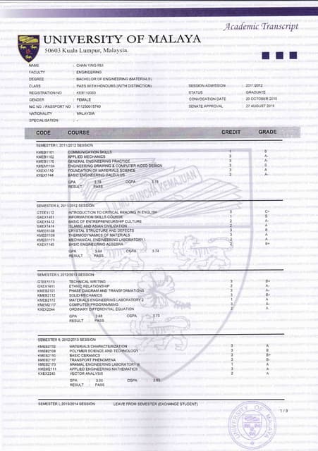 UP academic Record | PDF