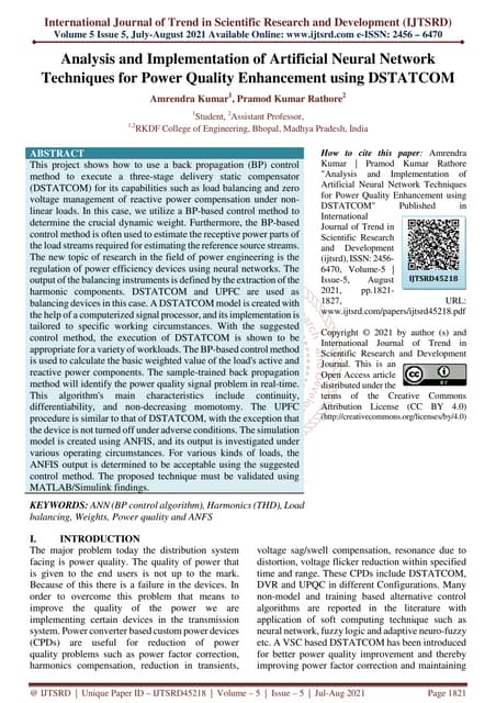 Analysis And Implementation Of Artificial Neural Network Techniques For Power Quality