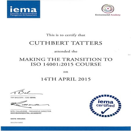 Making the transition to ISO14001 certificate | PDF