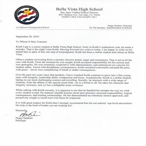 High School Principal Letter of Recommendation | PDF