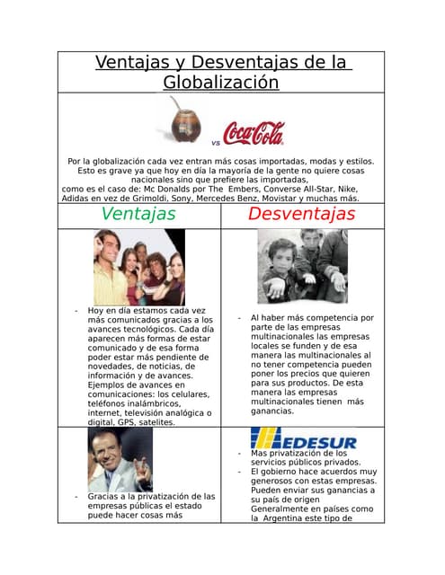 Ventajas Y Desventajas De La Globalizacion Globalización De La