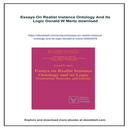Essays On Realist Instance Ontology And Its Logic Donald W Mertz | PDF