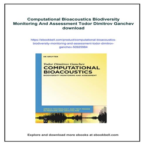 Computational Bioacoustics Biodiversity Monitoring And Assessment Todor Dimitrov Ganchev | PDF