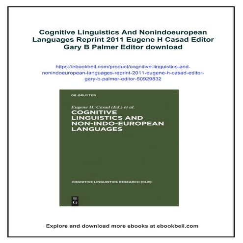 Cognitive Linguistics And Nonindoeuropean Languages Reprint 2011 Eugene H Casad Editor Gary B ...