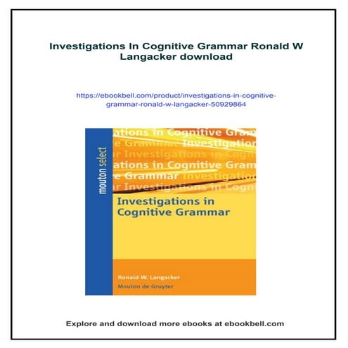Investigations In Cognitive Grammar Ronald W Langacker | PDF