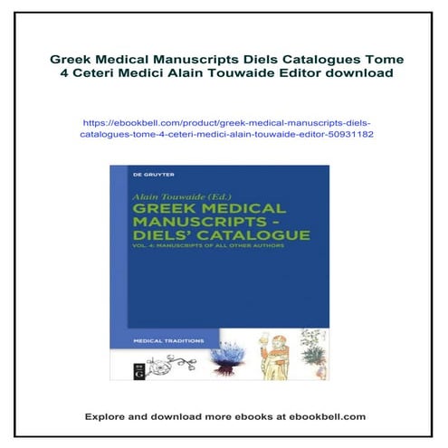 Greek Medical Manuscripts Diels Catalogues Tome 4 Ceteri Medici Alain ...