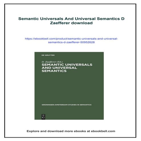 Semantic Universals And Universal Semantics D Zaefferer | PDF