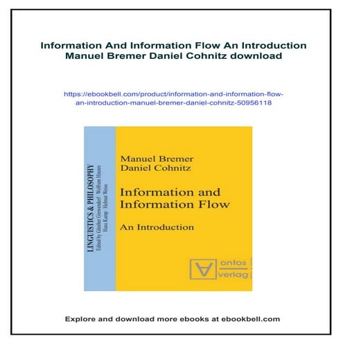 Information And Information Flow An Introduction Manuel Bremer Daniel Cohnitz | PDF