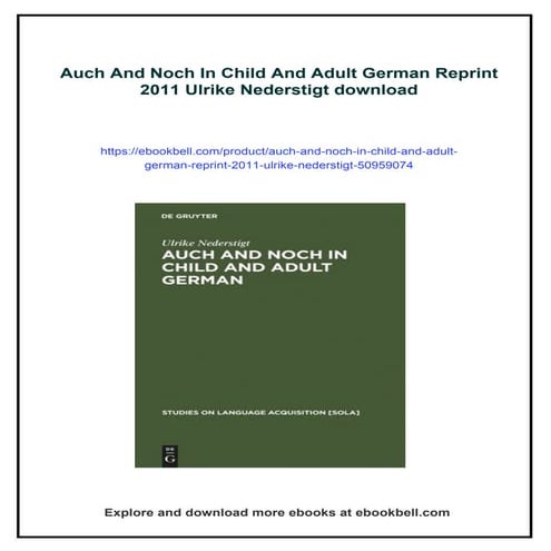 Auch And Noch In Child And Adult German Reprint 2011 Ulrike Nederstigt ...