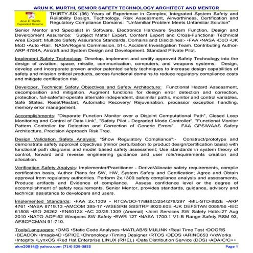 Summary Arun_Murthi Software System Safety SME | PDF