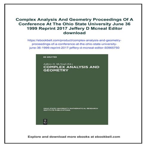 Complex Analysis And Geometry Proceedings Of A Conference At The Ohio ...