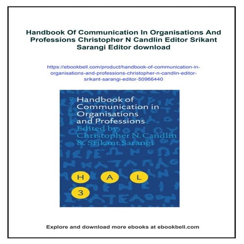Handbook Of Communication In Organisations And Professions Christopher ...