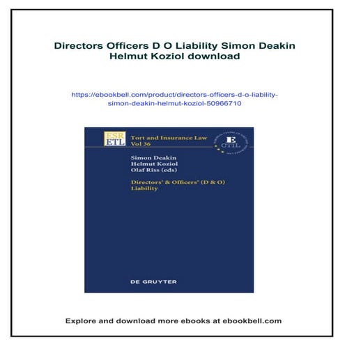Directors Officers D O Liability Simon Deakin Helmut Koziol | PDF