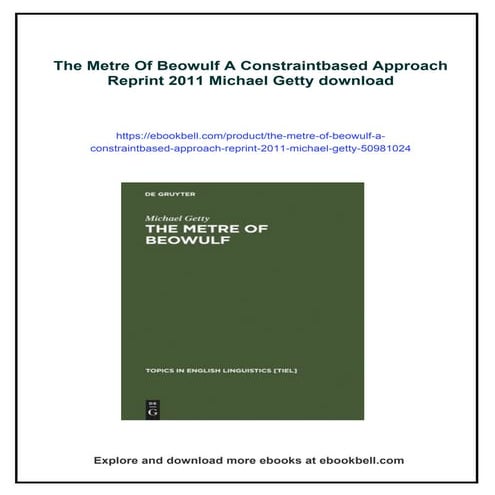The Metre Of Beowulf A Constraintbased Approach Reprint 2011 Michael ...