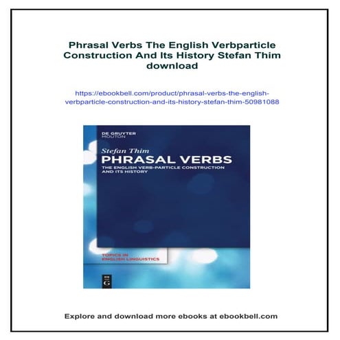 Phrasal Verbs The English Verbparticle Construction And Its History ...