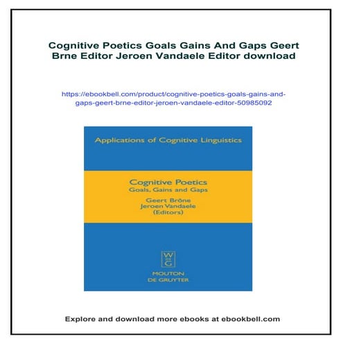 Cognitive Poetics Goals Gains And Gaps Geert Brne Editor Jeroen ...