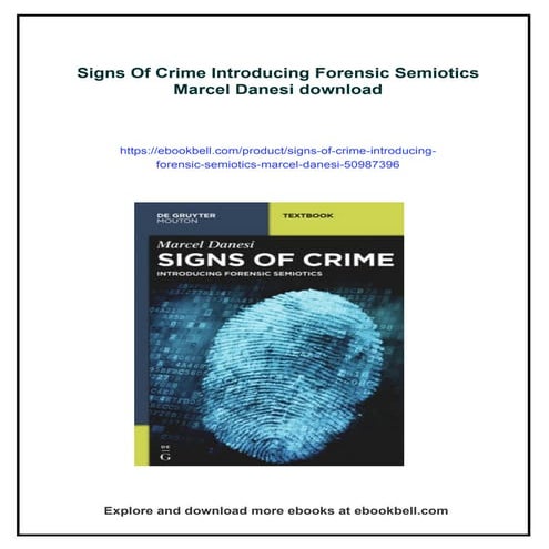 Signs Of Crime Introducing Forensic Semiotics Marcel Danesi | PDF