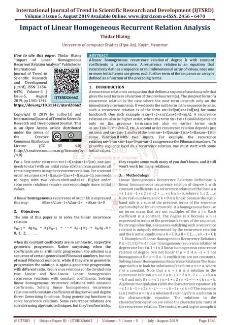 Impact of Linear Homogeneous Recurrent Relation Analysis | PDF Impact of Linear Homogeneous Recurrent Relation Analysis | PDF