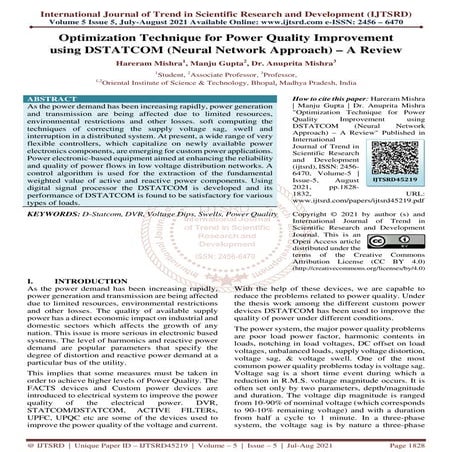 Optimization Technique For Power Quality Improvement Using Dstatcom Neural Network Approach A