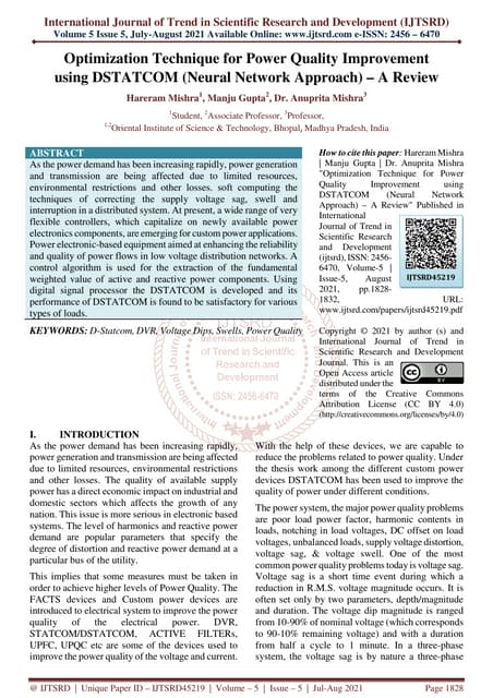Optimization Technique For Power Quality Improvement Using Dstatcom Neural Network Approach A