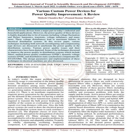Various Custom Power Devices for Power Quality Improvement A Review ...