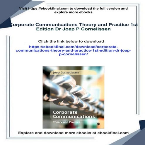 Corporate Communications Theory and Practice 1st Edition Dr Joep P ...