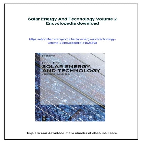Solar Energy And Technology Volume 2 Encyclopedia | PDF