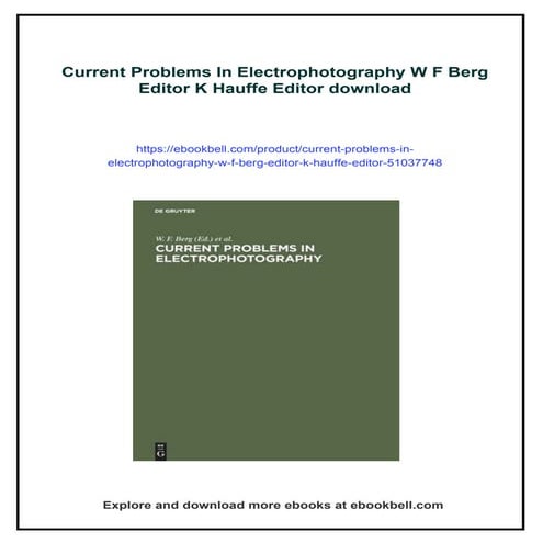 Current Problems In Electrophotography W F Berg Editor K Hauffe Editor ...