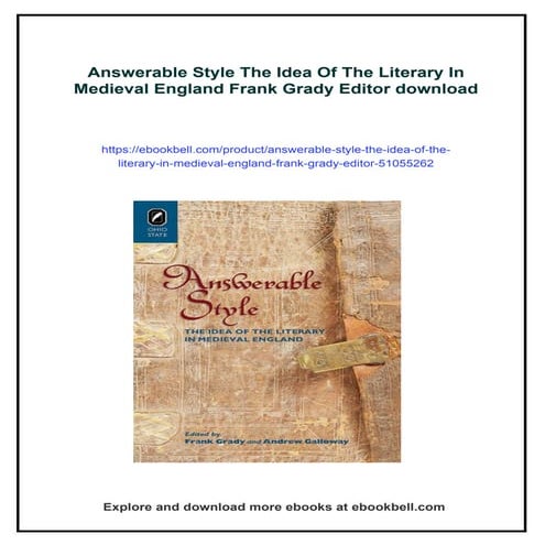 Answerable Style The Idea Of The Literary In Medieval England Frank ...