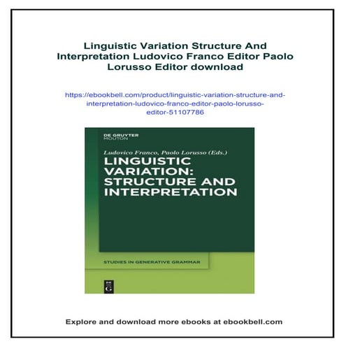 Linguistic Variation Structure And Interpretation Ludovico Franco ...
