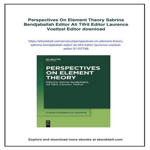 Perspectives On Element Theory Sabrina Bendjaballah Editor Ali Tifrit ...