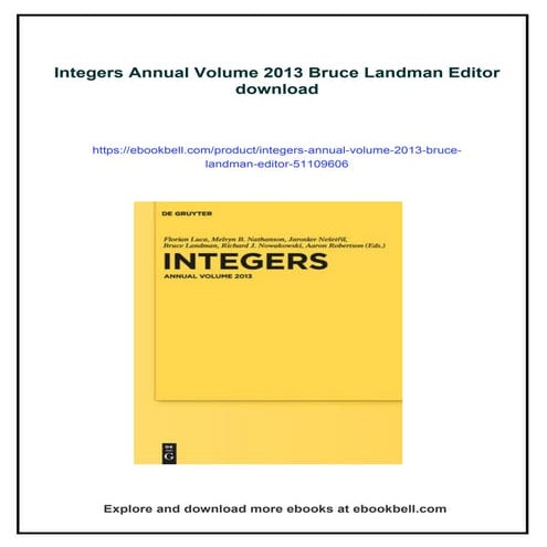Integers Annual Volume 2013 Bruce Landman Editor | PDF