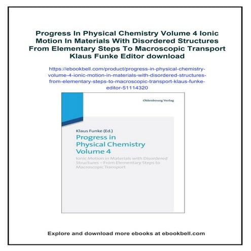 Progress In Physical Chemistry Volume 4 Ionic Motion In Materials With Disordered Structures ...