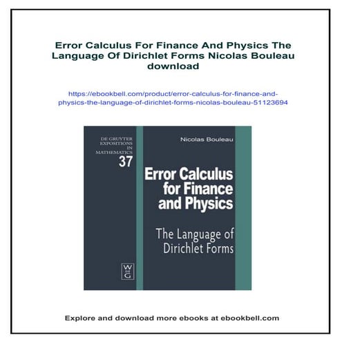 Error Calculus For Finance And Physics The Language Of Dirichlet Forms Nicolas Bouleau | PDF