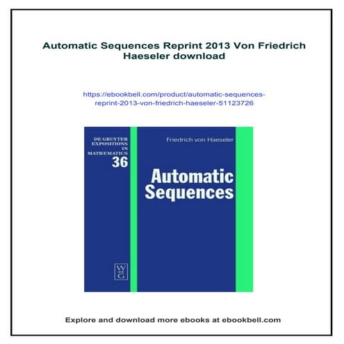 Automatic Sequences Reprint 2013 Von Friedrich Haeseler | PDF