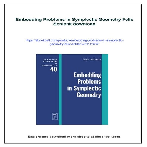 Embedding Problems In Symplectic Geometry Felix Schlenk | PDF