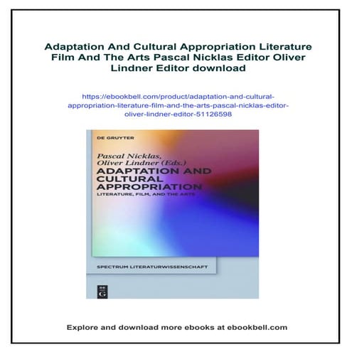 Adaptation And Cultural Appropriation Literature Film And The Arts ...