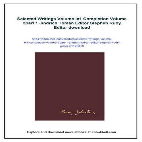 Selected Writings Volume Ix1 Completion Volume 2part 1 Jindrich Toman Editor Stephen Rudy Editor ...