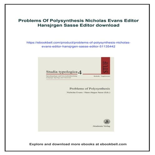 Problems Of Polysynthesis Nicholas Evans Editor Hansjrgen Sasse Editor ...