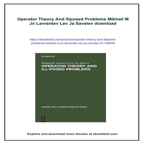 Operator Theory And Illposed Problems Mikhail M Jn Lavrentev Lev Ja ...