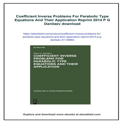 Coefficient Inverse Problems For Parabolic Type Equations And Their Application Reprint 2014 P G ...