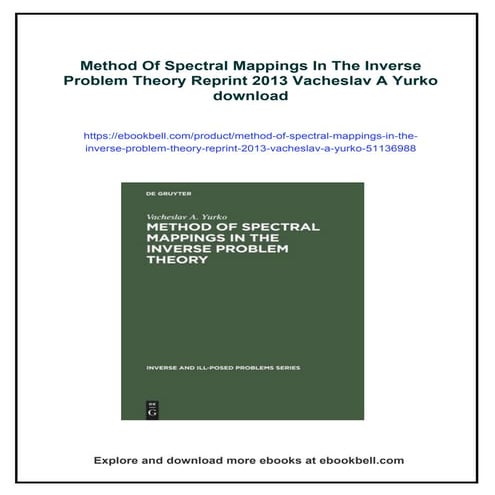 Method Of Spectral Mappings In The Inverse Problem Theory Reprint 2013 Vacheslav A Yurko | PDF