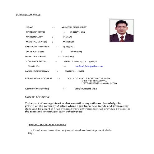 c.v of chandana janaka bandara atttanayaka