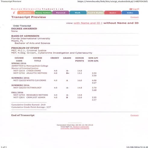BU Transcript | PDF