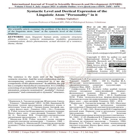 Syntactic Level and Dectical Expression of the Linguistic Atom Personality in it | PDF