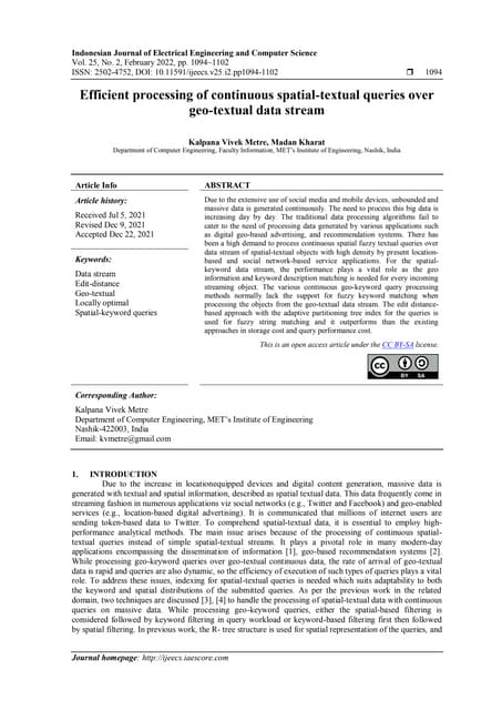 Efficient Processing Of Continuous Spatial Textual Queries Over Geo Textual Data Stream Pdf