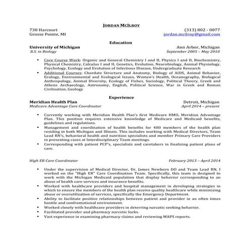 Jordan Rena McIlroy CV | PDF