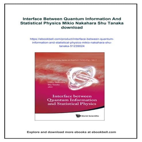 Interface Between Quantum Information And Statistical Physics Mikio Nakahara Shu Tanaka | PDF