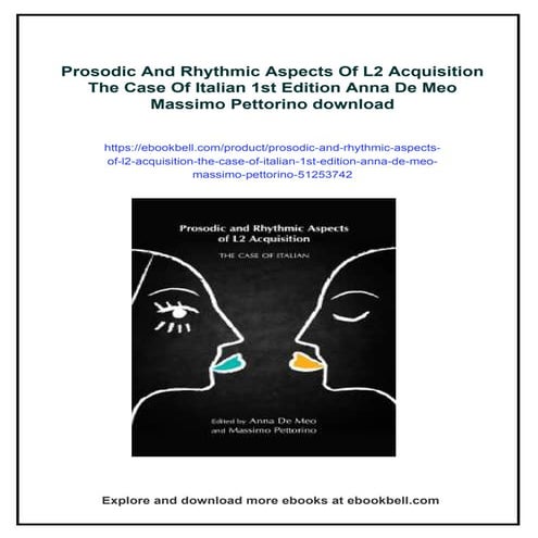 Prosodic And Rhythmic Aspects Of L2 Acquisition The Case Of Italian 1st Edition Anna De Meo ...